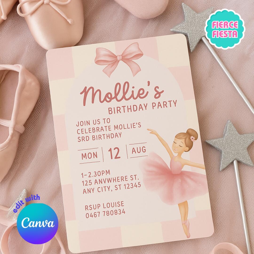Instant Download Editable Pink Ballet Dancer Birthday Invitations ...
