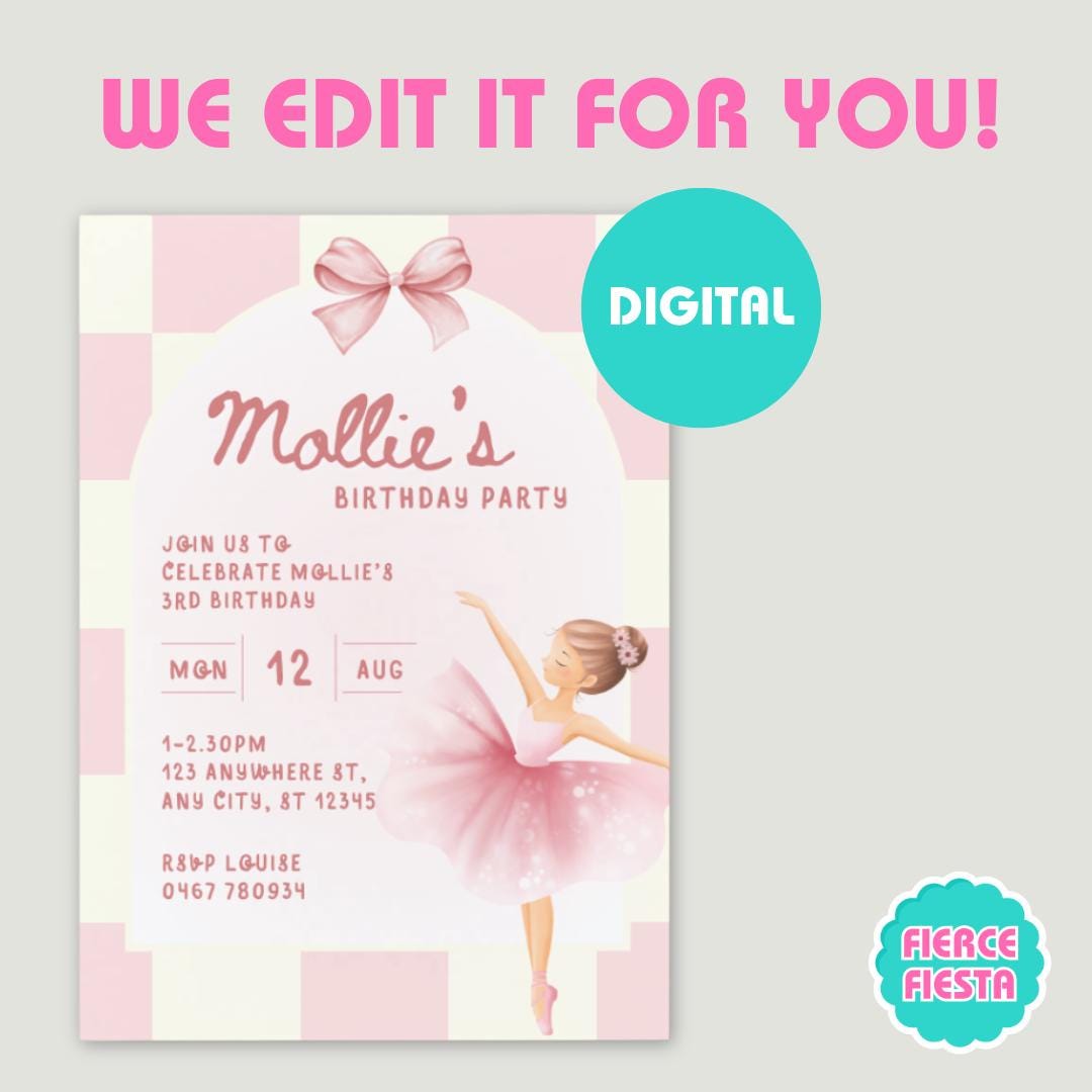 Personalised Ballet Birthday Invitations – Digital, Customisable With ...