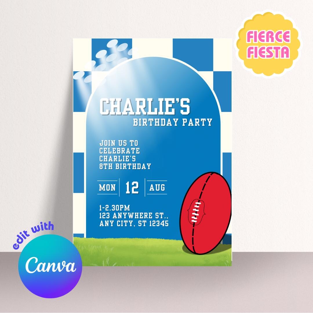 Editable AFL Football Birthday Invitations Customisable With Name ...