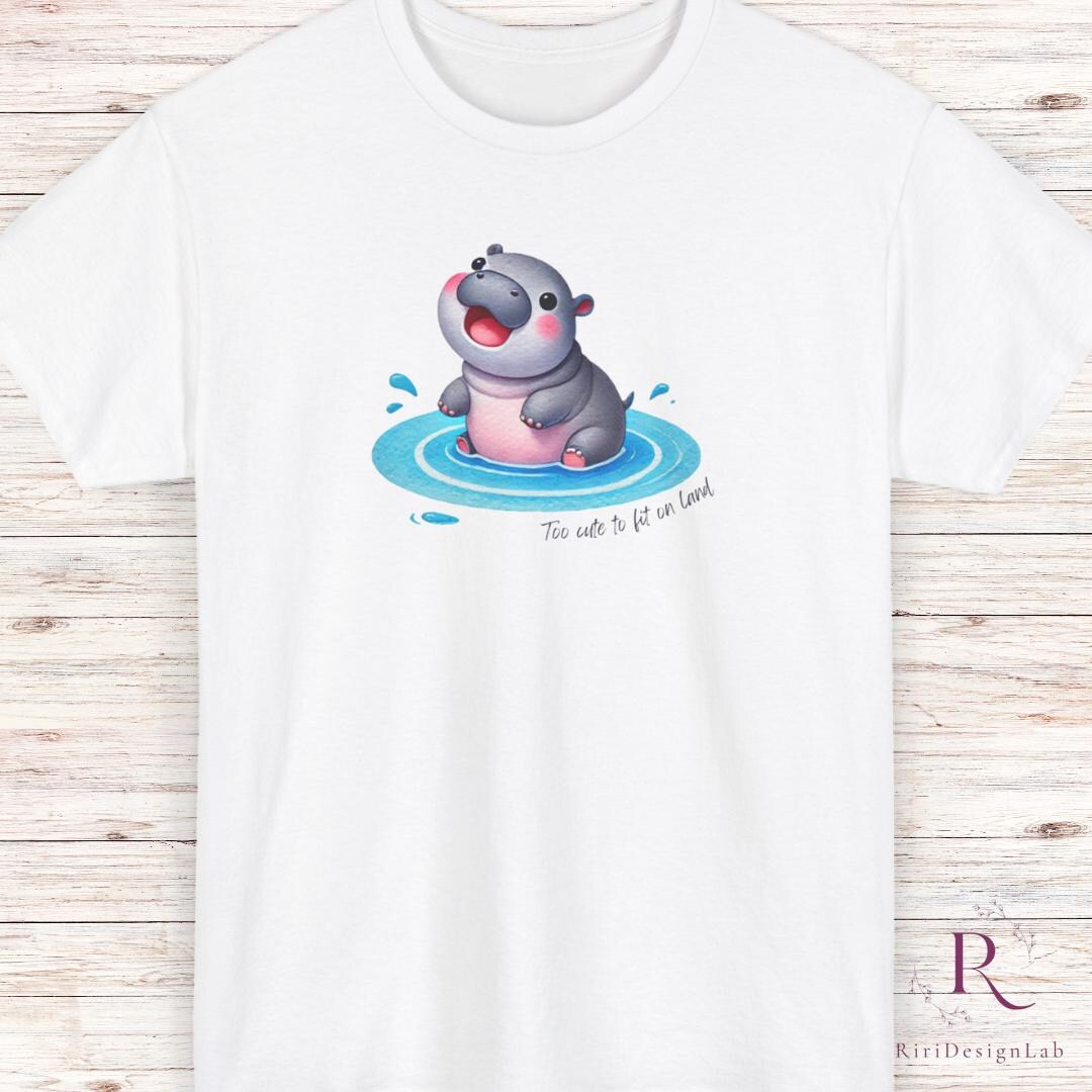 Cute Pygmy Hippo T-shirt, Funny Animal Graphic Tee, Mens Womens Unisex ...