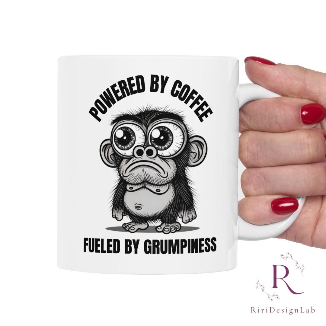 Grumpy Monkey Coffee Lover Ceramic Mug, Funny Animal Tea Cup, Gift for ...
