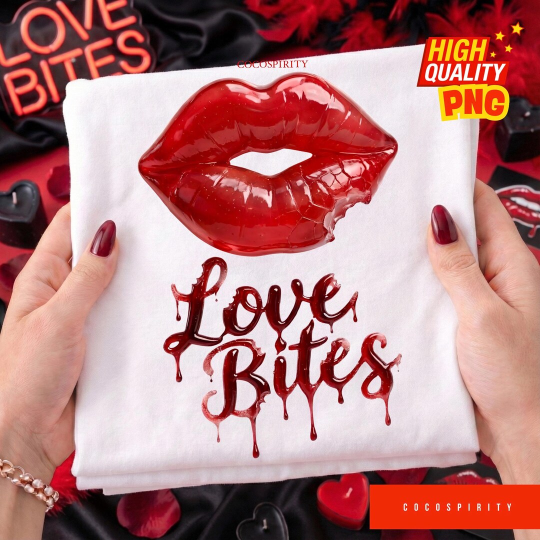 Love Bites PNG, Glossy Red Lips PNG, Dripping Text PNG, Valentine ...