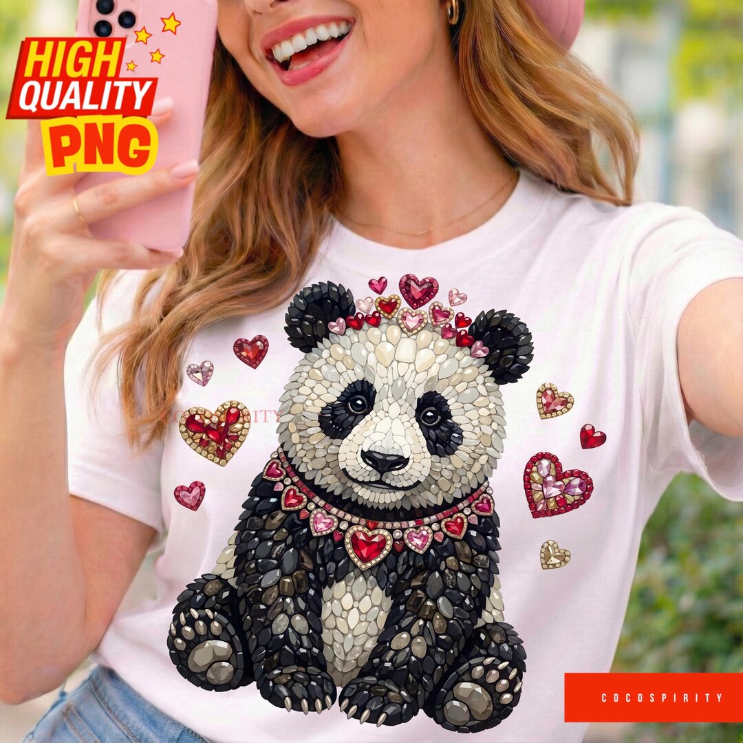 Cute Rhinestone Panda PNG Valentine’s Day Panda Mosaic Heart Crystal ...