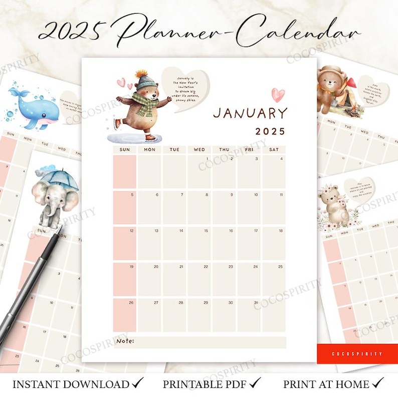PRINTABLE 2025 Calender Planner With Cute Illustrations and ...