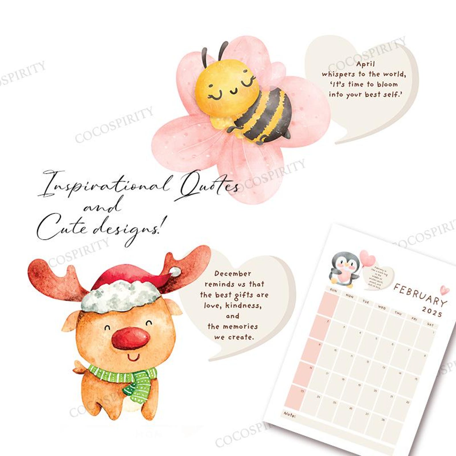 PRINTABLE 2025 Calender Planner With Cute Illustrations and ...