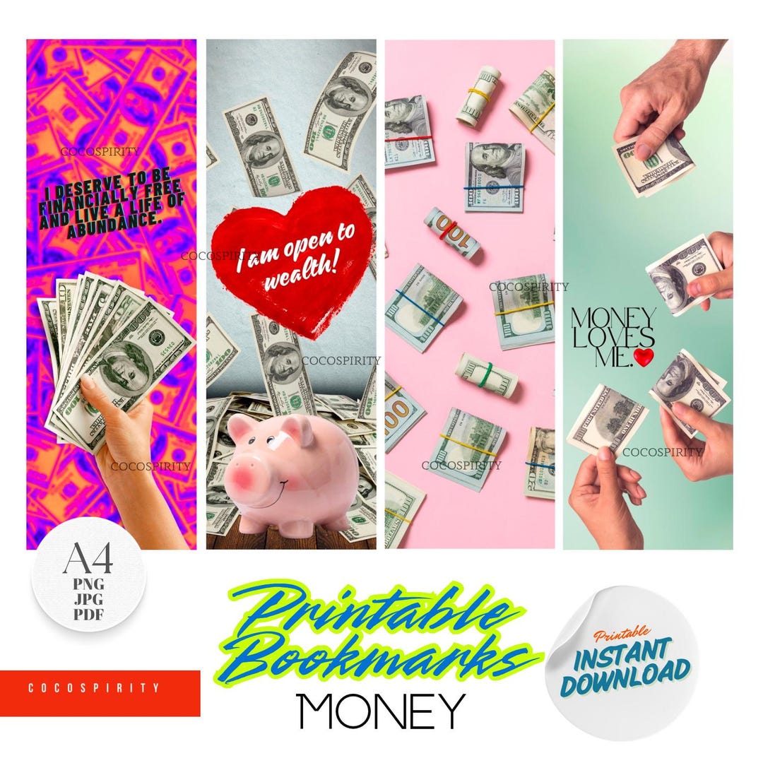 Money Affirmation Printable Bookmarks - Set of 4 | Wealth and Abundance ...
