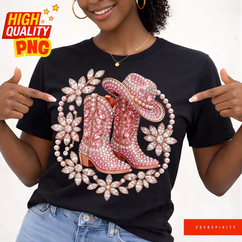 Pink Cowgirl Boots PNG, Rhinestone Western Boots, Cowgirl Glam ...