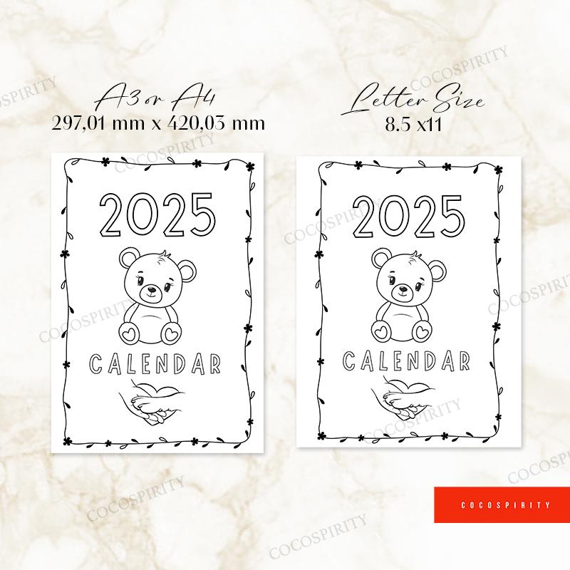 PRINTABLE Premium Cute Baby Animals Coloring Calendar 2025 Planner Note ...