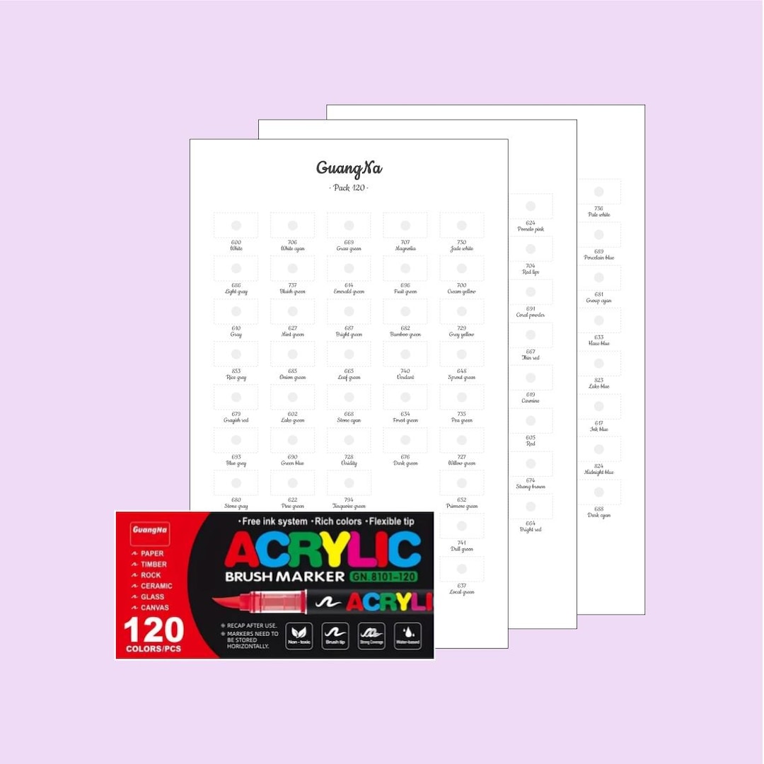 Guangna 120 Color Chart blank Digital PDF Format Brush Acrylic Marker ...