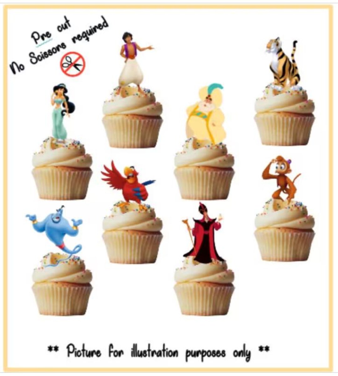 Aladdin Edible Cupcake Toppers: Pre-cut Wafer Card, 24 Pack - Etsy