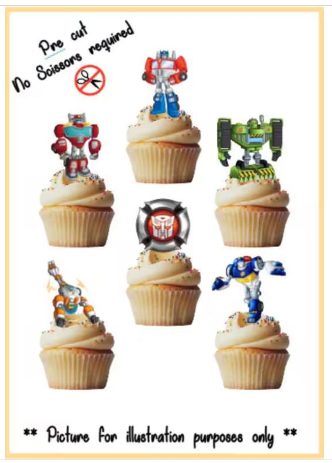 Transformer Bots Edible Cupcake Toppers: Pre-cut Wafer Card, 24 Pack - Etsy