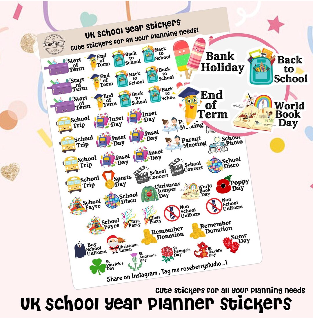 UK School Year Planner Stickers: Event Reminders - Etsy