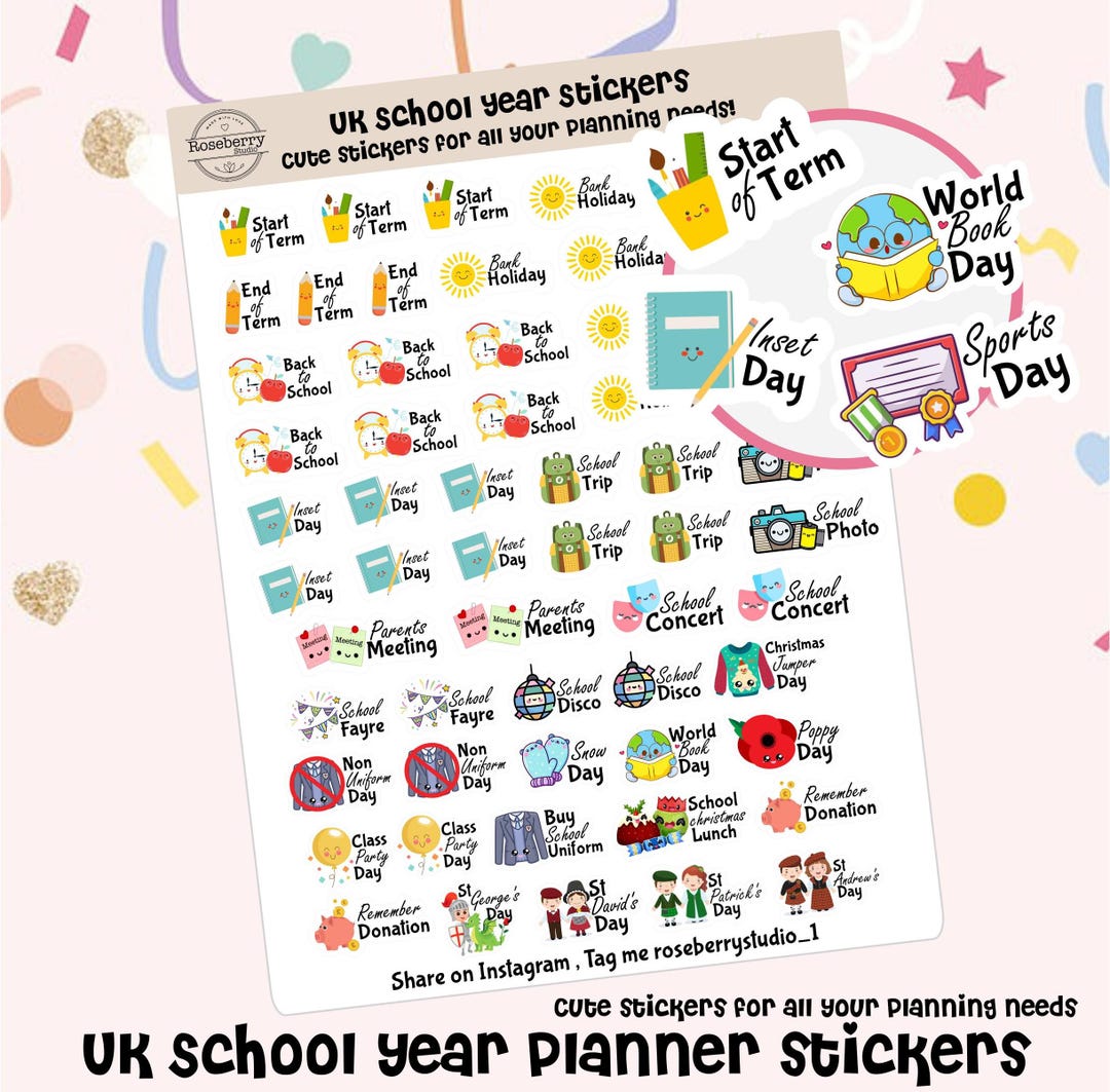 UK School Event Planner Stickers: Glossy Paper, Colorful Icons - Etsy ...