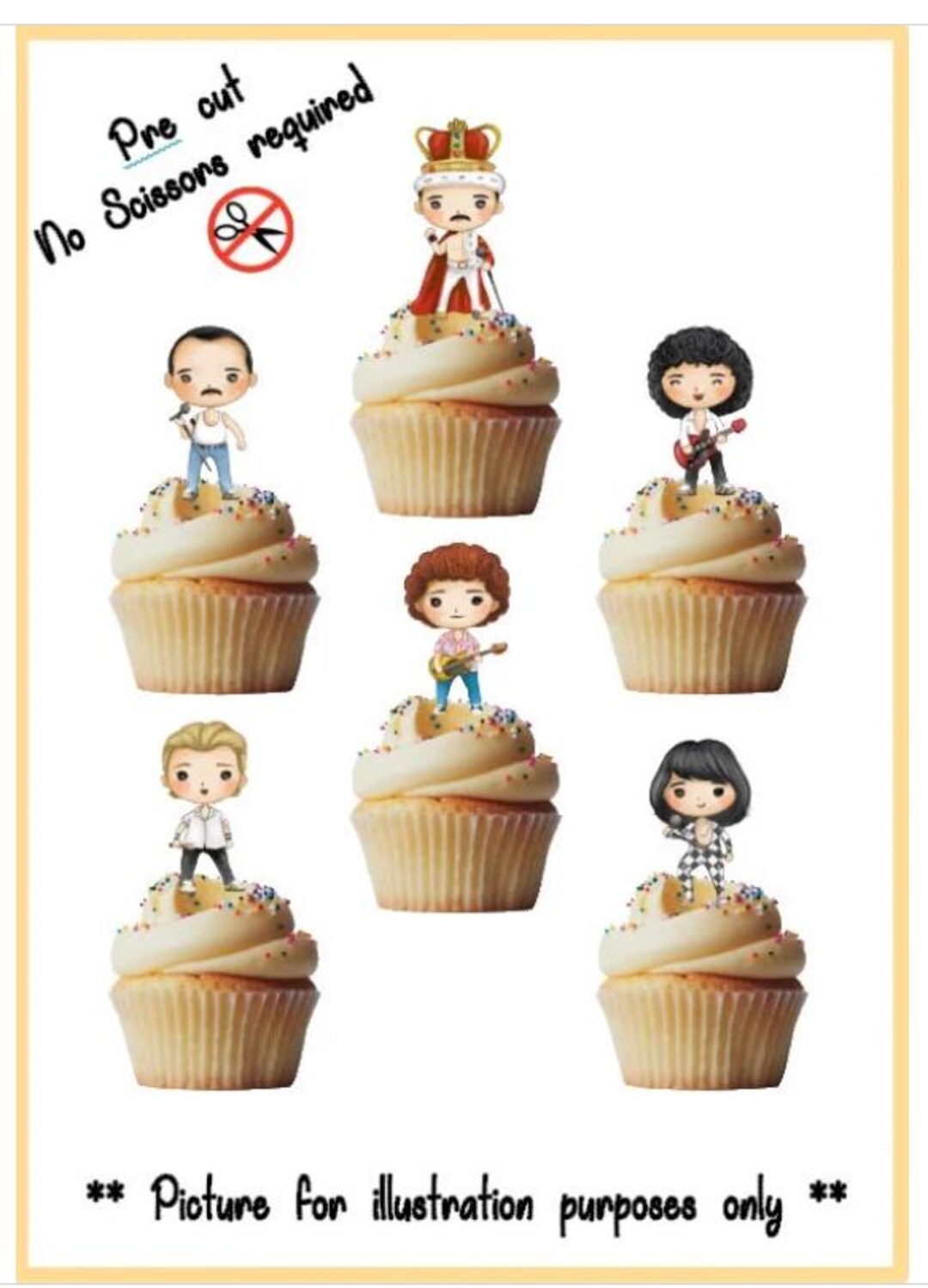 Queen the Band Stand up Edible Cupcake Toppers- Pack of 24 Toppers Pre ...