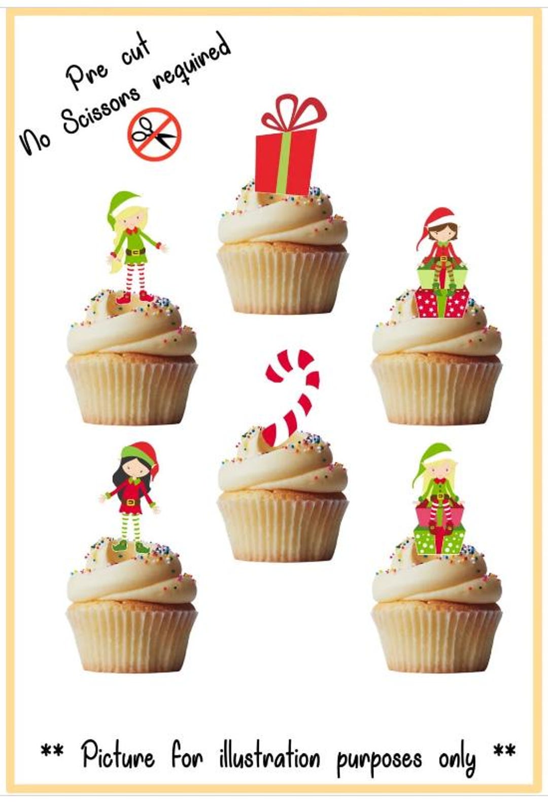 Christmas Girl Elves 009 Stand up Edible Cupcake Toppers- Pack of 24 ...