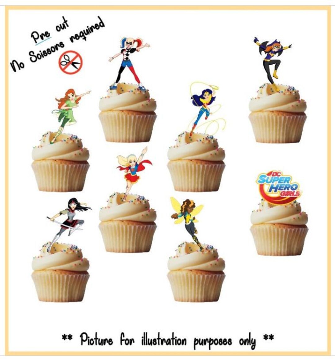 DC Superhero Girls Stand up Edible Cupcake Toppers- Pack of 24 Toppers ...