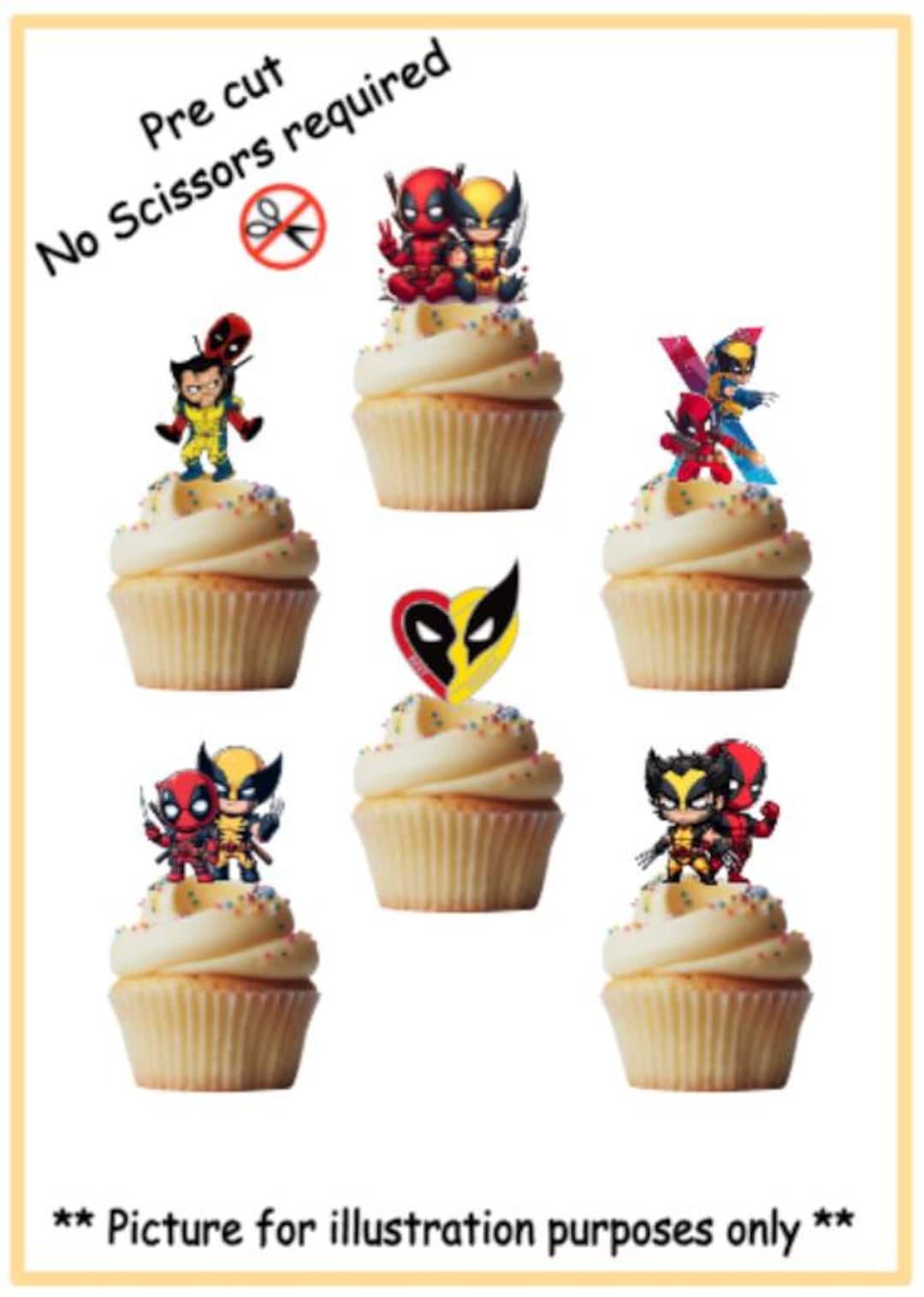 Deadpool & Wolverine Edible Cupcake Toppers - Pre-cut Wafer Card (24 ...