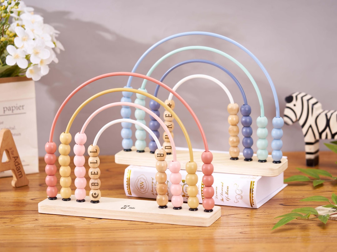 Personalized Montessori Rainbow Abacus,wooden Engraved Baby Abacus,kid ...