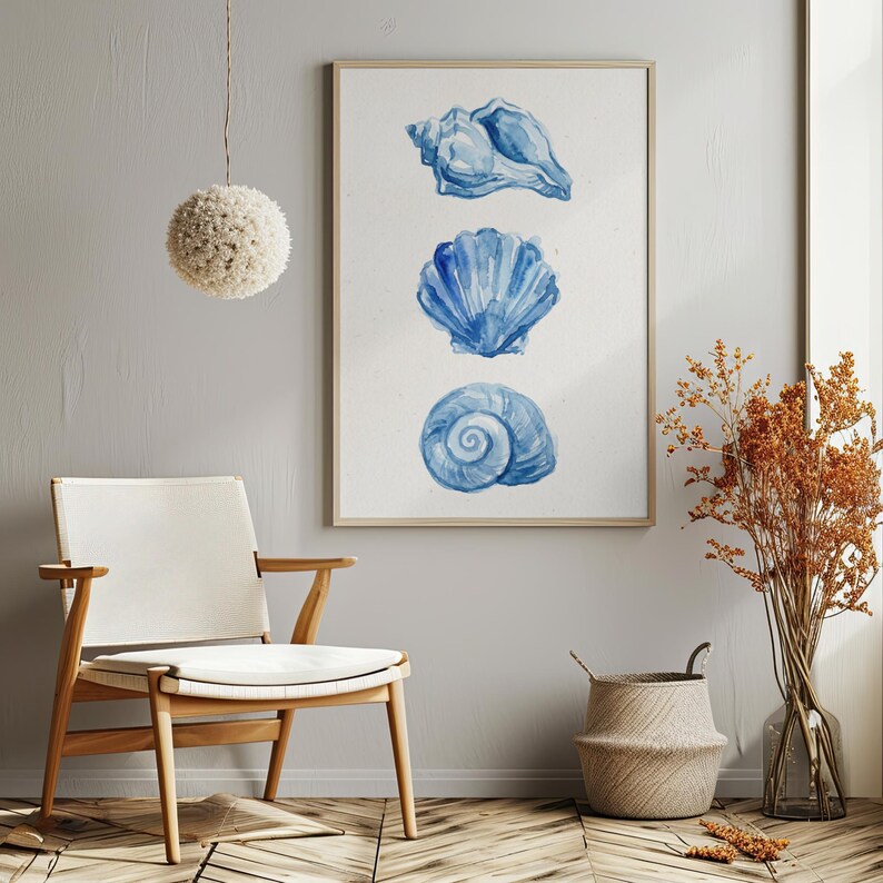 Blue Watercolor Seashell Print – Coastal Wall Art – Beach House Decor ...