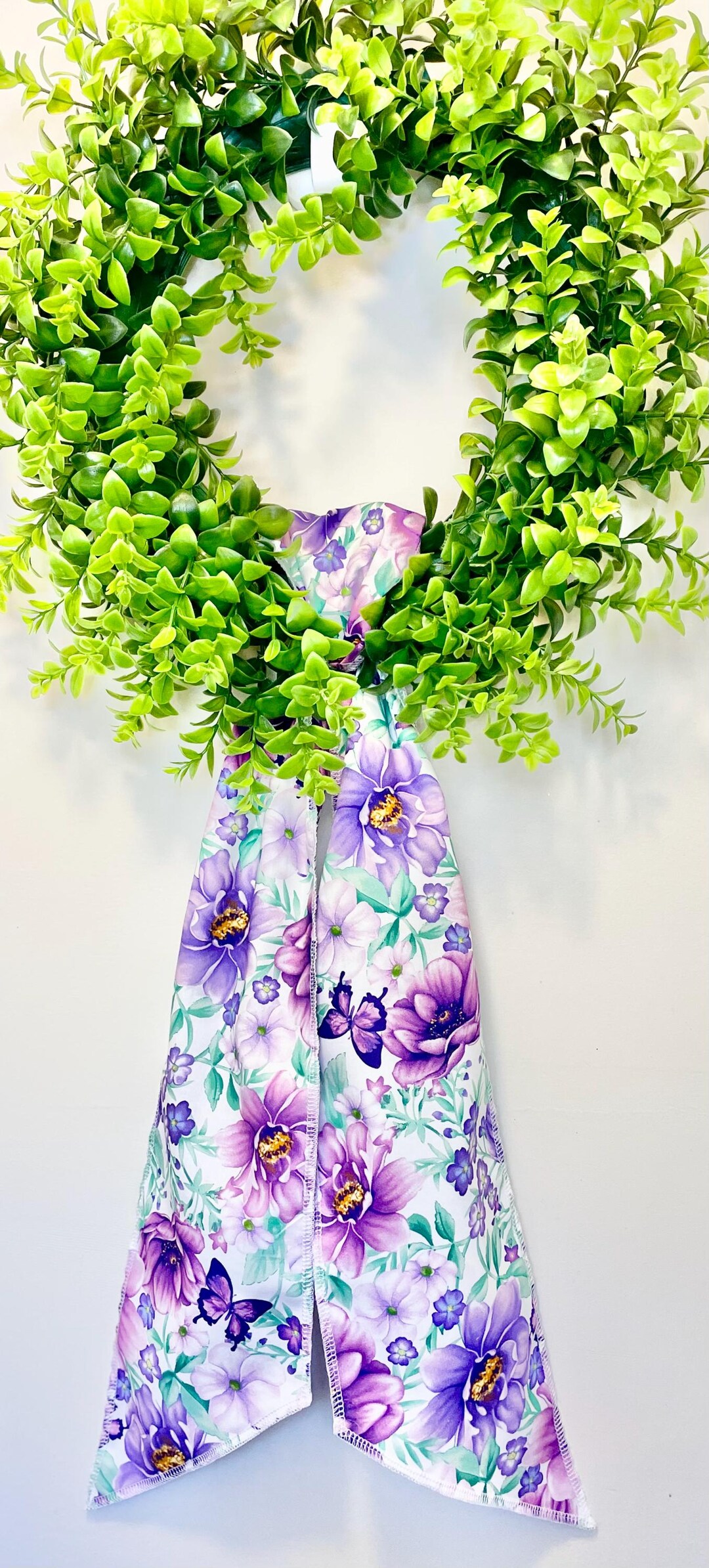 Floral Fabric Wreath Sash/purple Spring Wreath Sash/wreath Decor/wreath ...