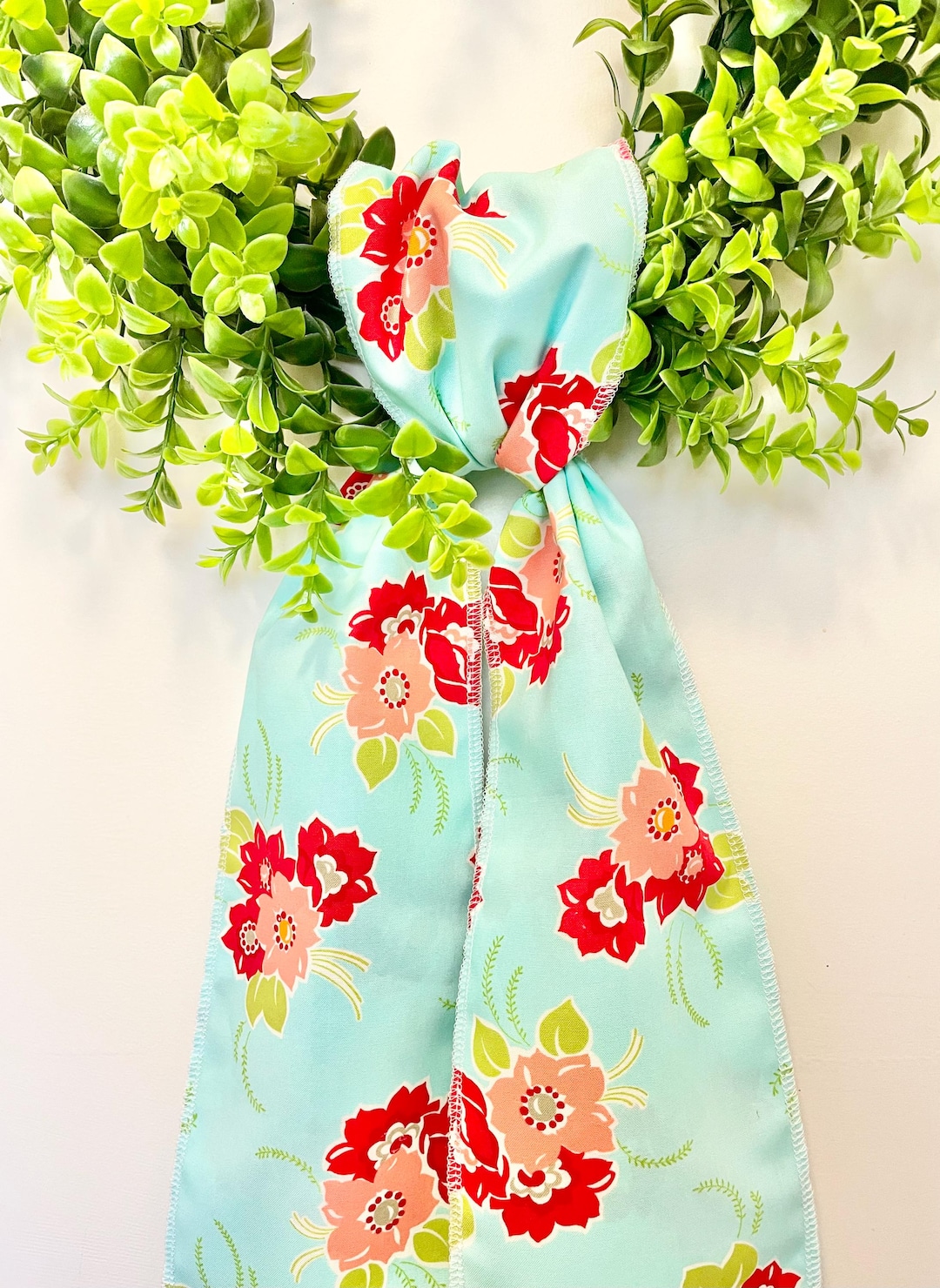 Blue Floral Fabric Wreath Sash/spring Wreath Sash/wreath Decor/wreath ...