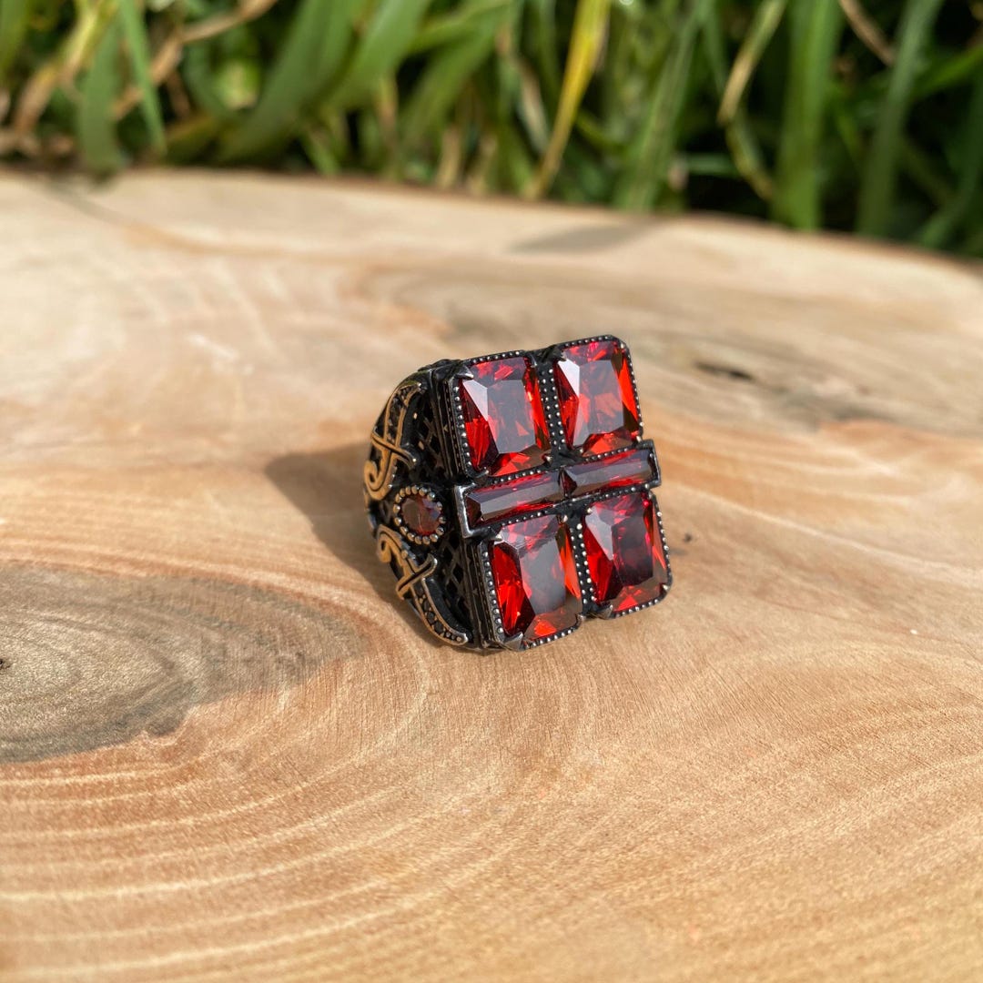 Ruby Gemstone Men Silver Ring, Handmade Large Ruby Silver Ring ...