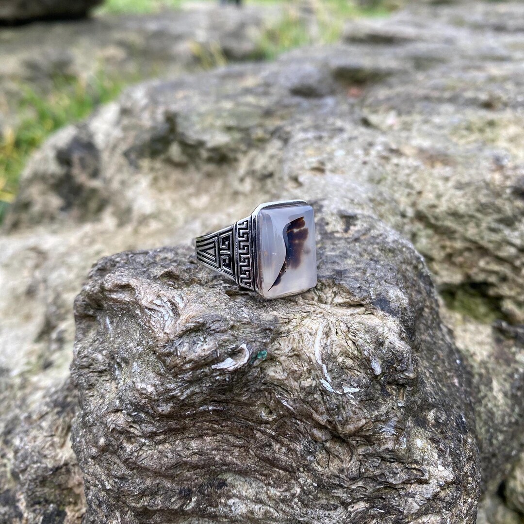 Yemeni Agate Ring, Square Aqeeq Men Ring, Men Silver Ring, Handmade ...