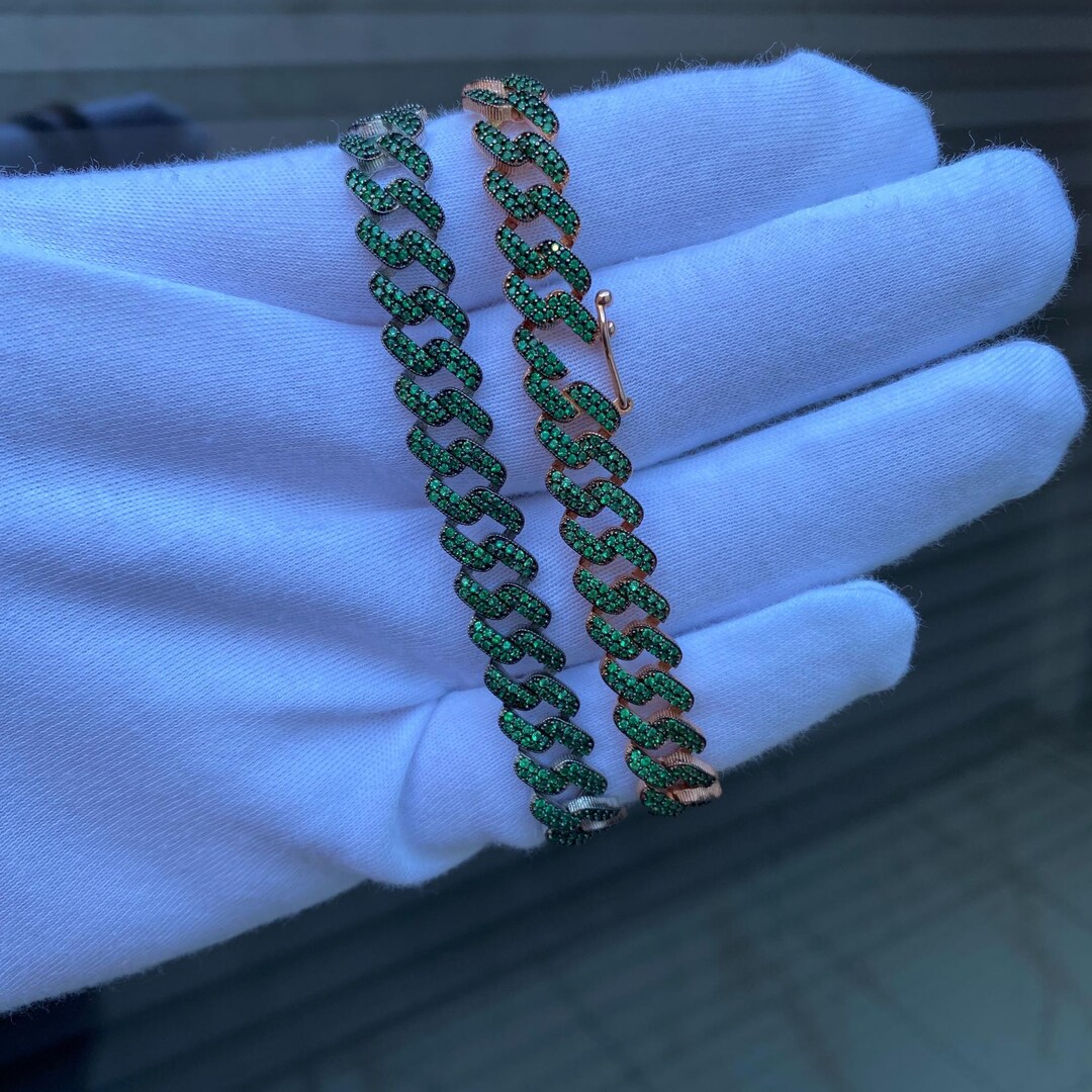 10 MM, 925 Sterling Silver Handmade Gourmet Chain Bracelet ,jade Cuban ...