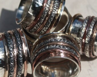 Short Stack Spinner Ring met sterling, koper en brass bands - Etsy ...