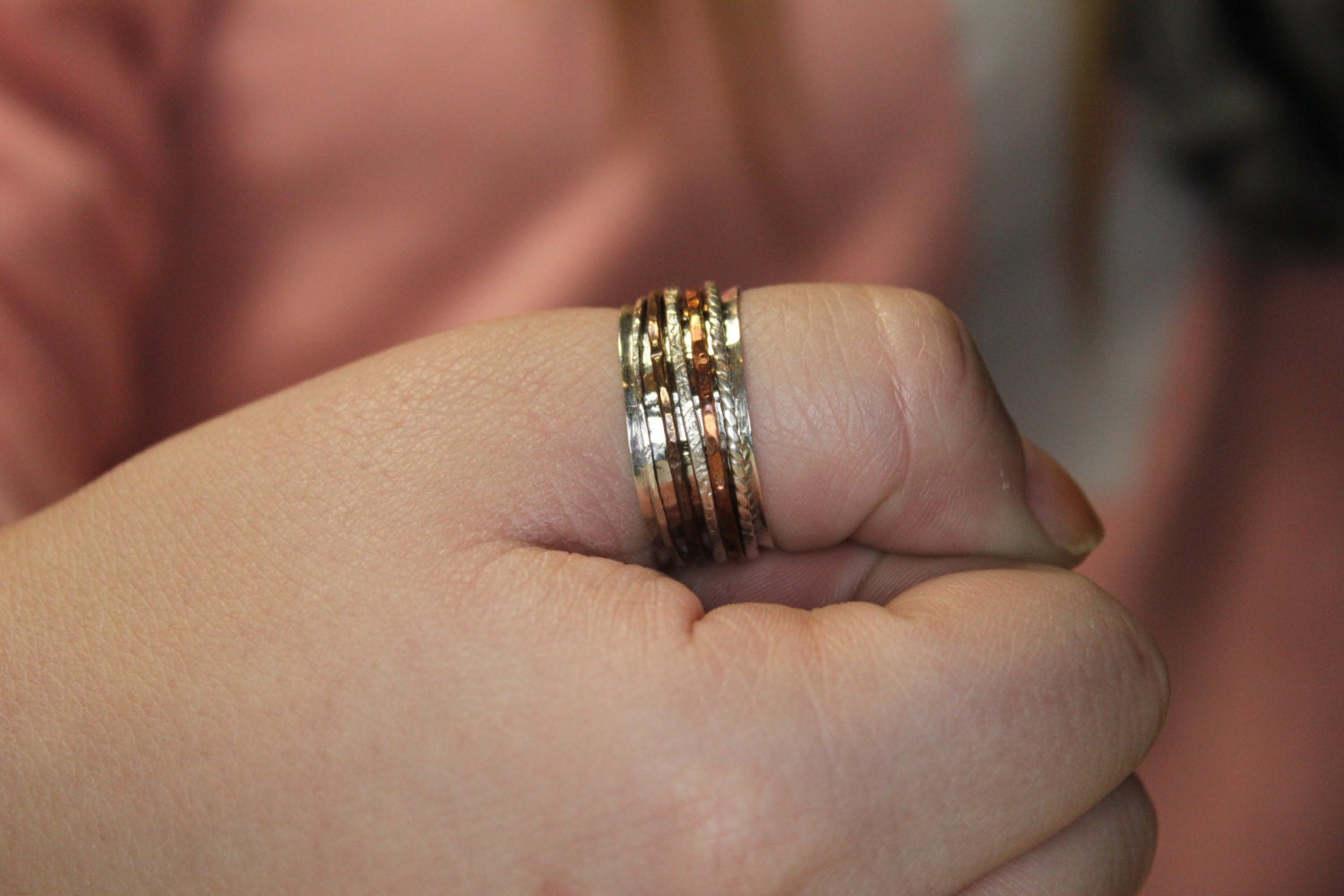 Short Stack Spinner Ring met sterling koper en brass bands - Etsy Nederland