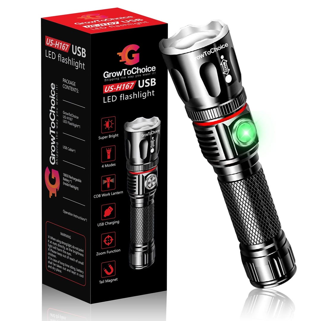 Rechargeable LED Flashlight 1000 Lumens - Zoomable Tactical Flashlight ...