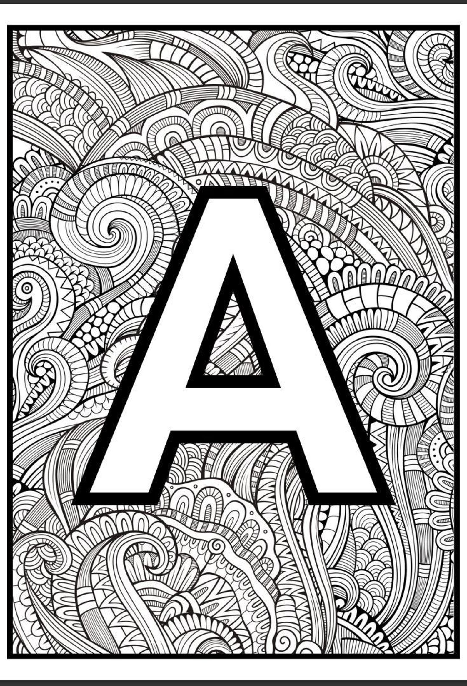 Uppercase Alphabet Mindful Coloring Pages Printable Art for Relaxation ...