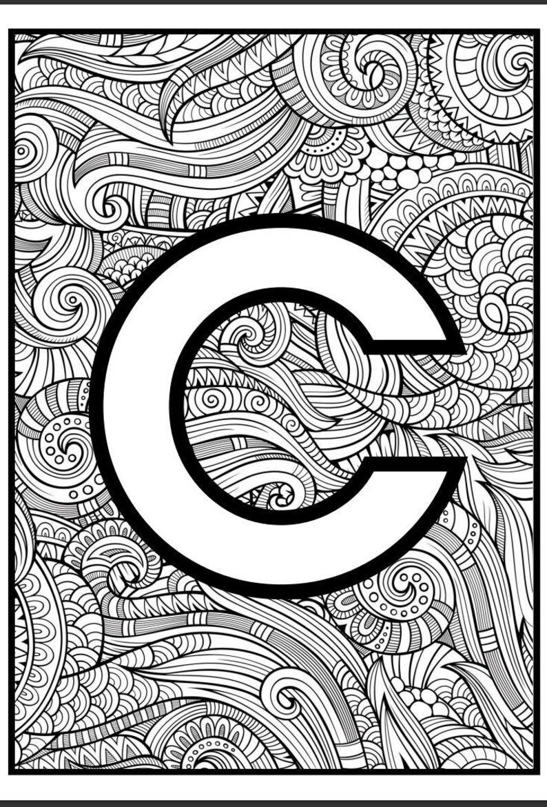 Uppercase Alphabet Mindful Coloring Pages Printable Art for Relaxation ...