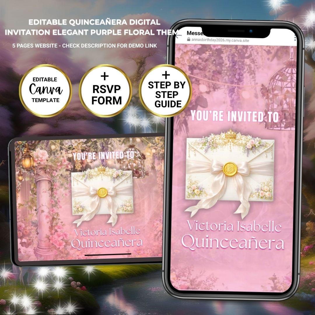 Editable Quince Nera Invitation Template, Pink Quince Nera Invite for ...