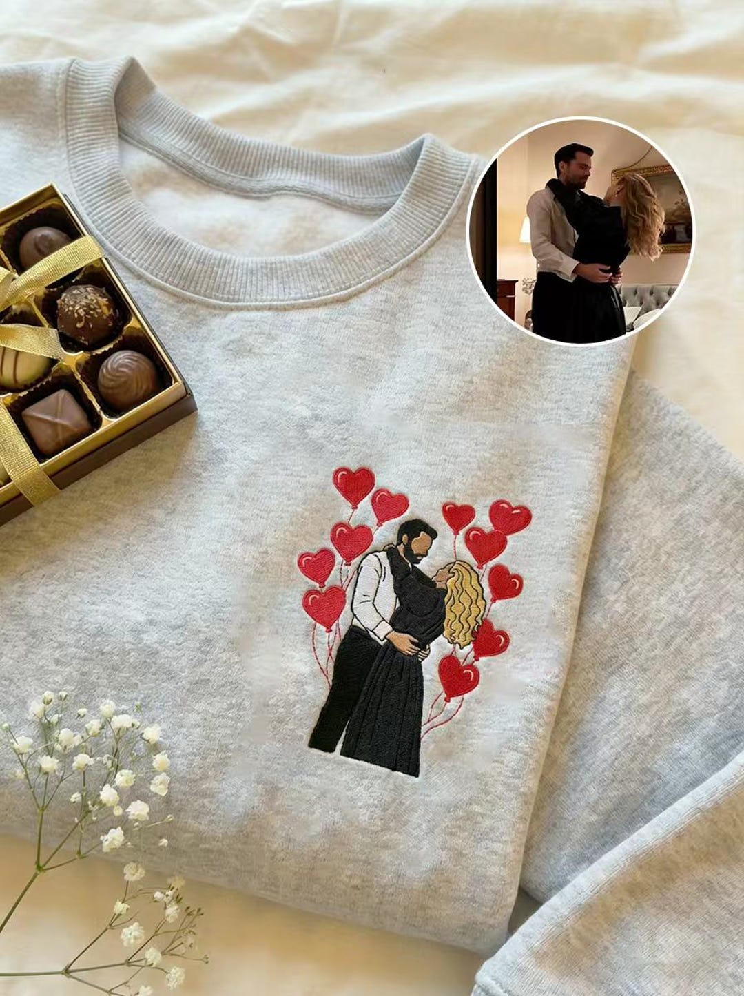 Custom Embroidered Couple Portrait From Photo Sweatshirt,valentine ...
