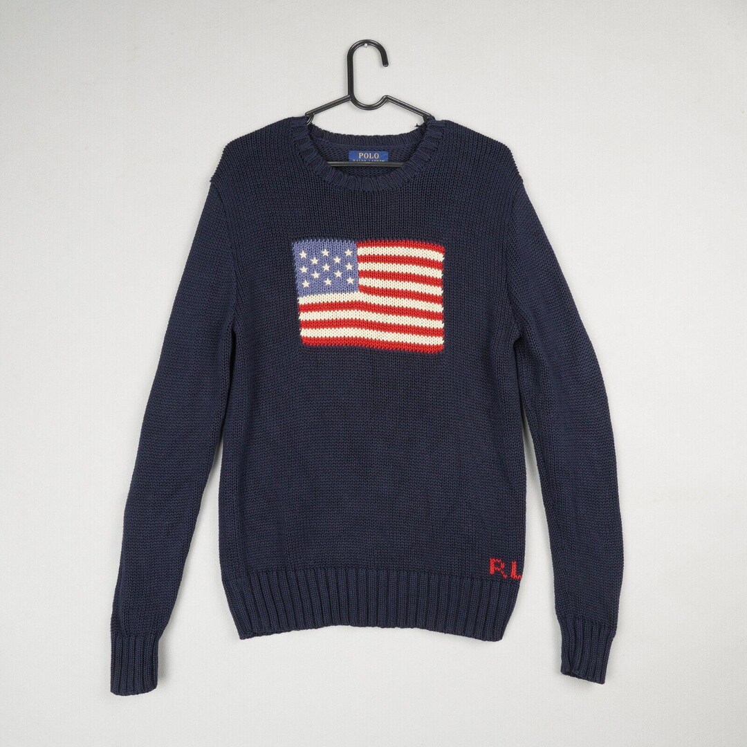 Polo Ralph Lauren Jumper Womens Large Blue Flag USA Chunky Knitted Sweater B61 - Etsy