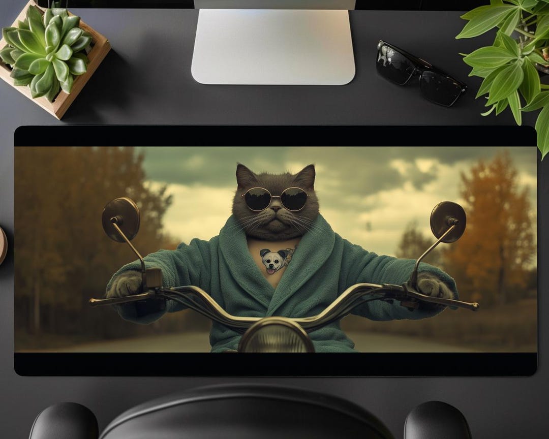 Desk Mat,terminator Cat Biker With Dog Tattoo,motocycle,kawaii,cute ...