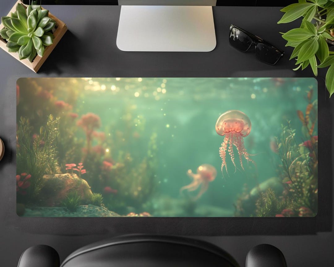 Cute Octopus Sea Desk Mat,kawaii Green Aquarium Mouse Pad,aesthetic ...