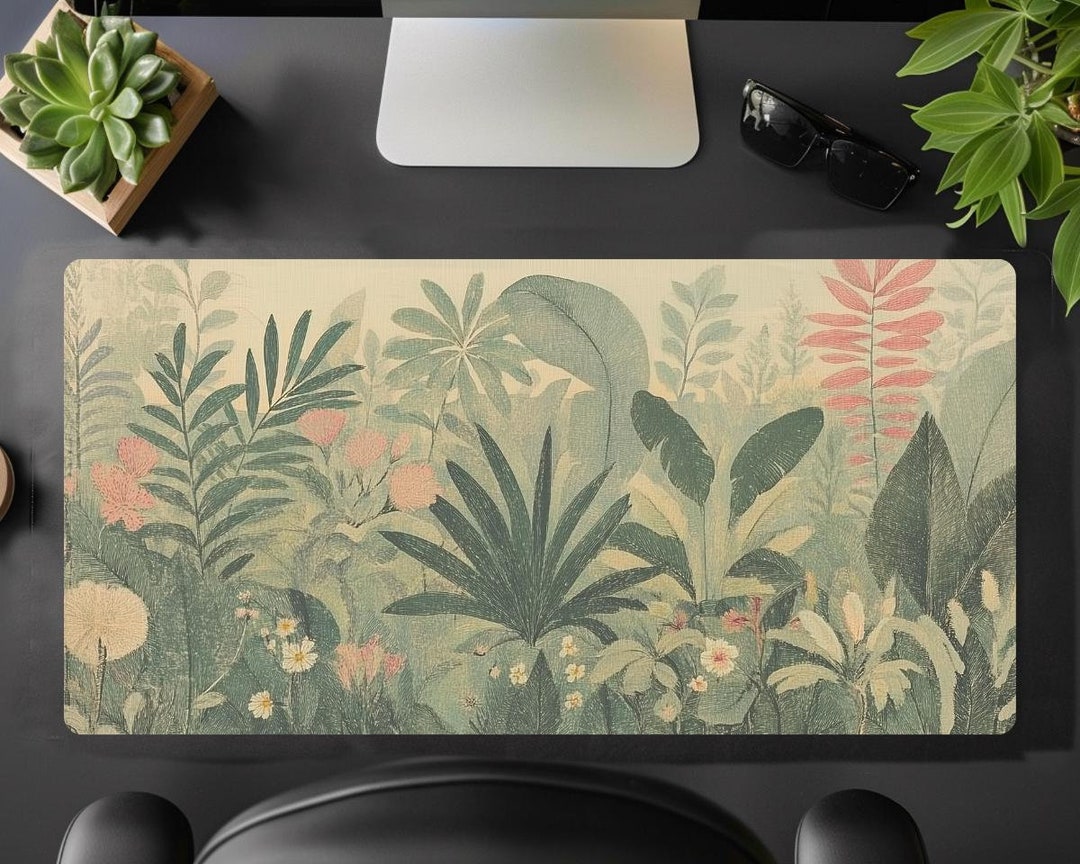 Botanical Desk Mat: Vintage Green Leaves, Art Nouveau Mouse Pad - Etsy