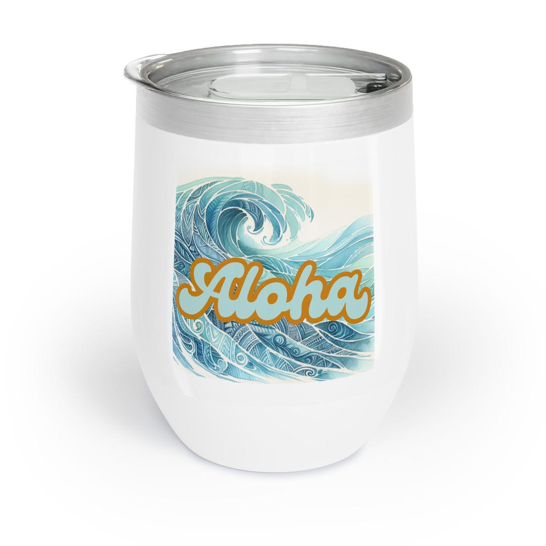 White Tumbler, Aloha Wave Design, Beach Vibes Cup, Relaxation Drinkware ...
