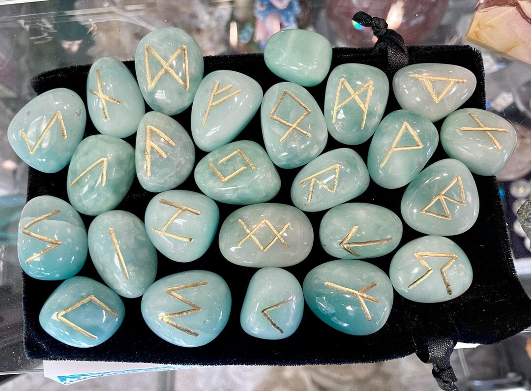 Aqua Blue Obsidian Artisan Runes Set of 25 - Etsy