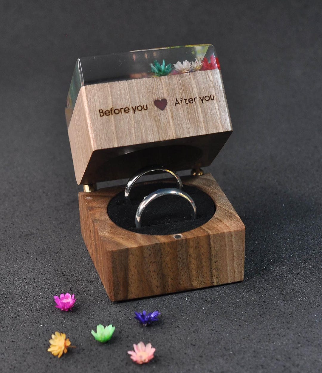 Engagement Ring Box-before You After You Romantic Gift-floral Epoxy and ...