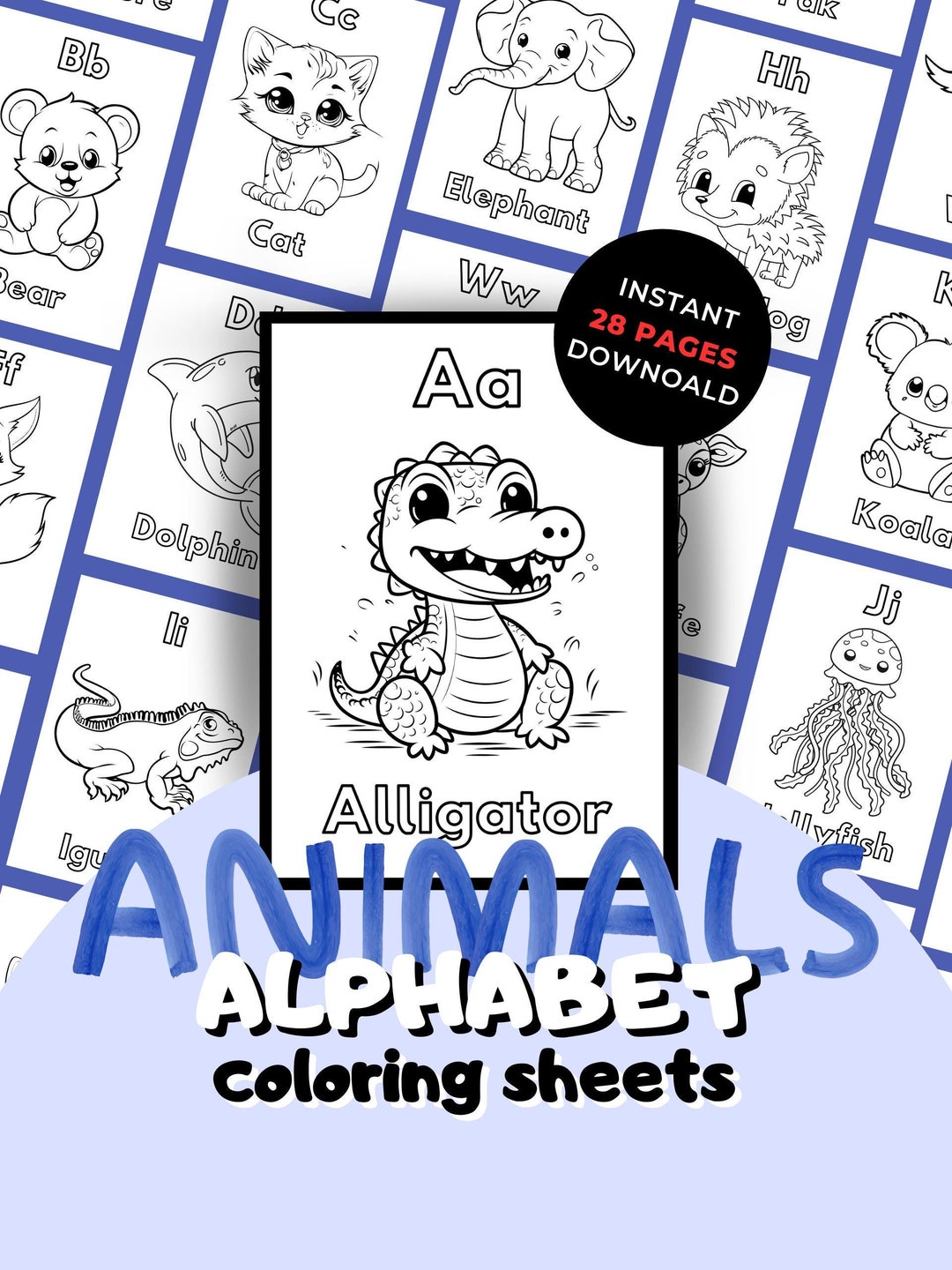 Printable Animal Alphabet Coloring Book for Toddlers, Preschool ...
