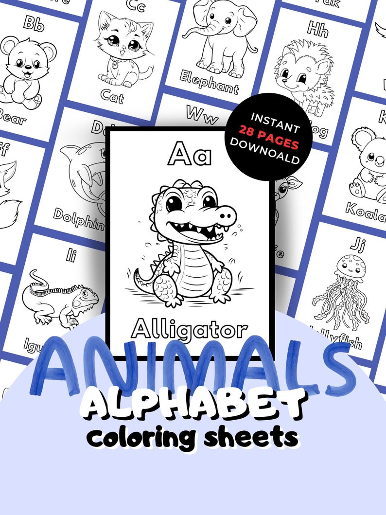 Printable Animal Alphabet Coloring Book for Toddlers, Preschool ...