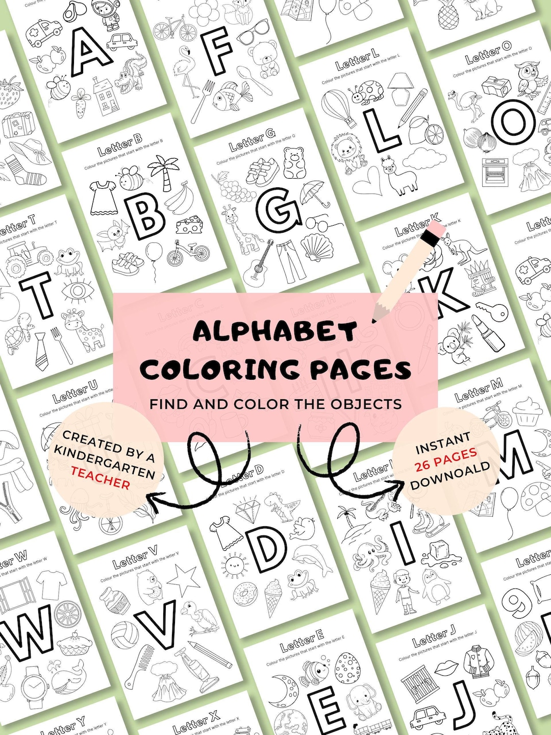 Alphabet Coloring Pages, Preschool ABC Worksheet (PDF Pattern) - Etsy