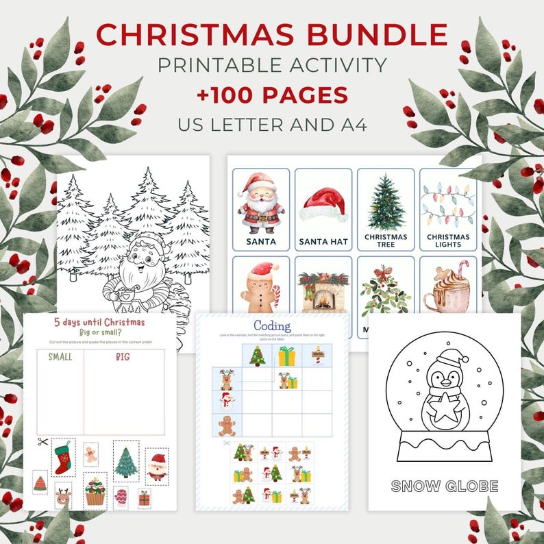 Printable Christmas Activity Bundle for Prek, Christmas Coloring Pages ...