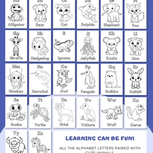 Printable Animal Alphabet Coloring Book for Toddlers, Preschool ...