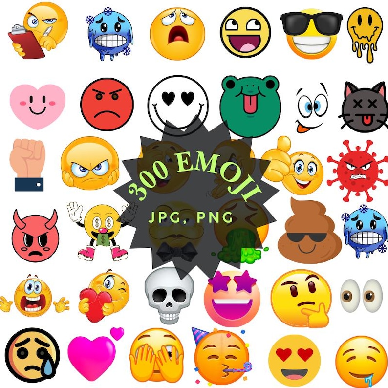 300 Emoji Stickers Png Pack, Emoji Bundle, Sublimation, Funny Emoji ...