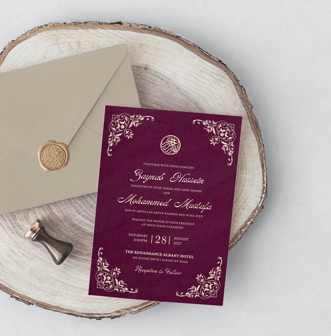 Luxury Purple Muslim Wedding Invitation Template, Islamic Nikah Invite ...