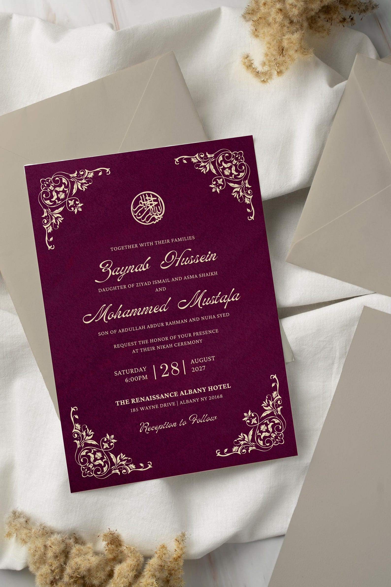 Luxury Purple Muslim Wedding Invitation Template, Islamic Nikah Invite ...